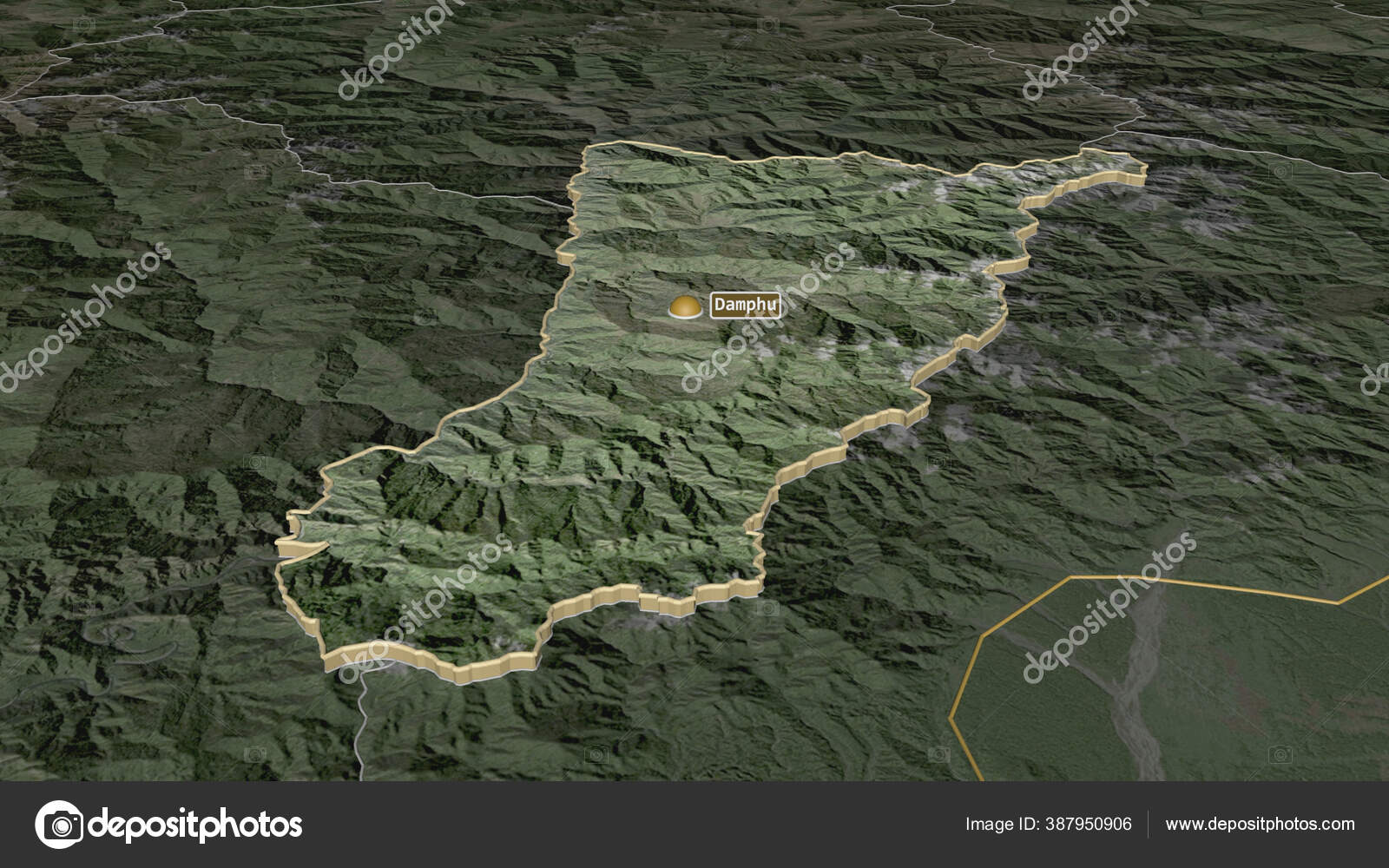 Zoom Tsirang District Bhutan Extruded Oblique Perspective Satellite ...