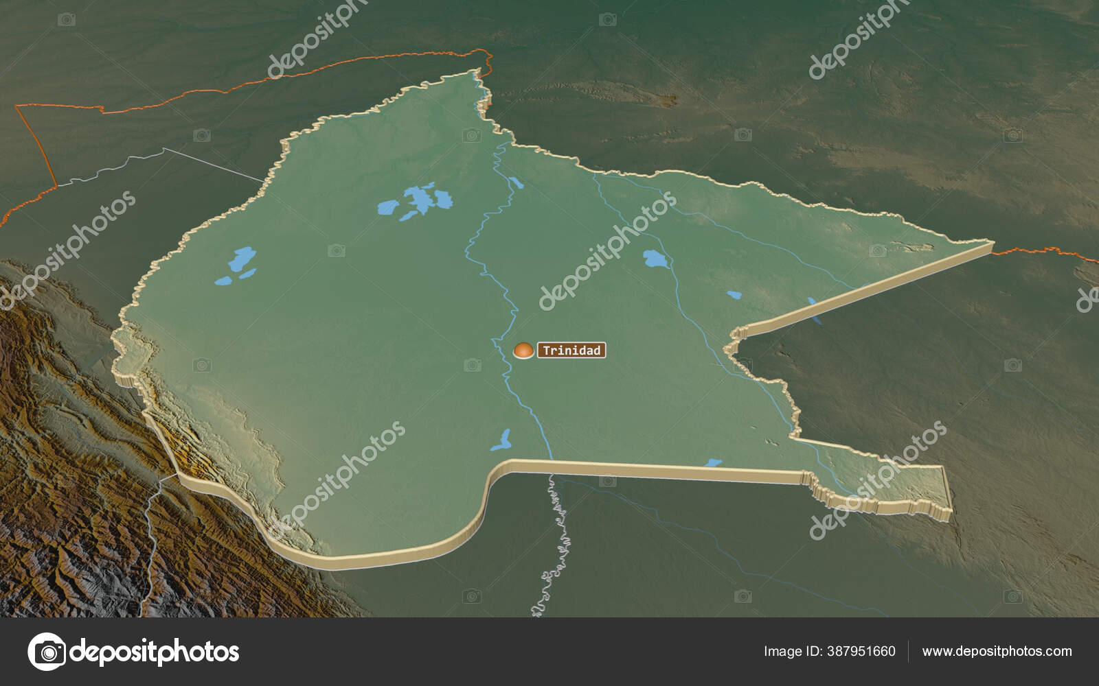 Zoom Beni Department Bolivia Extruded Oblique Perspective Topographic ...