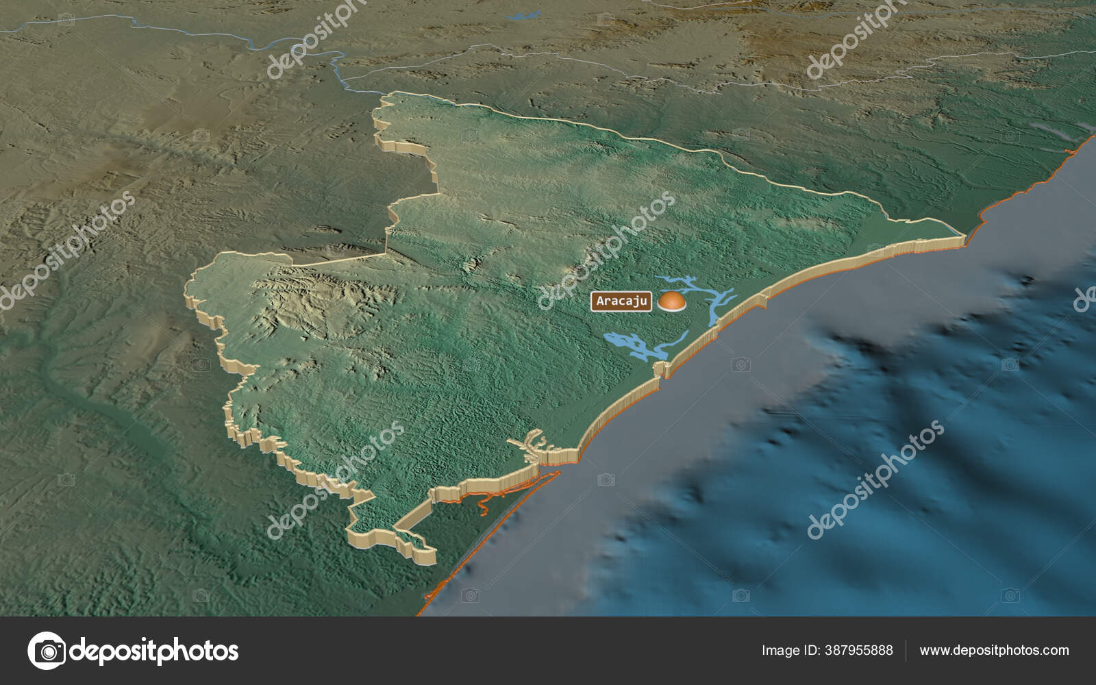 Zoom Sergipe State Brazil Extruded Oblique Perspective Topographic ...