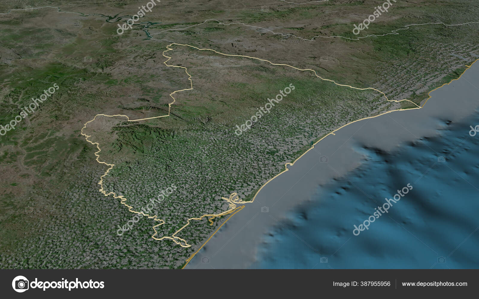 Zoom Sergipe State Brazil Outlined Oblique Perspective Satellite ...