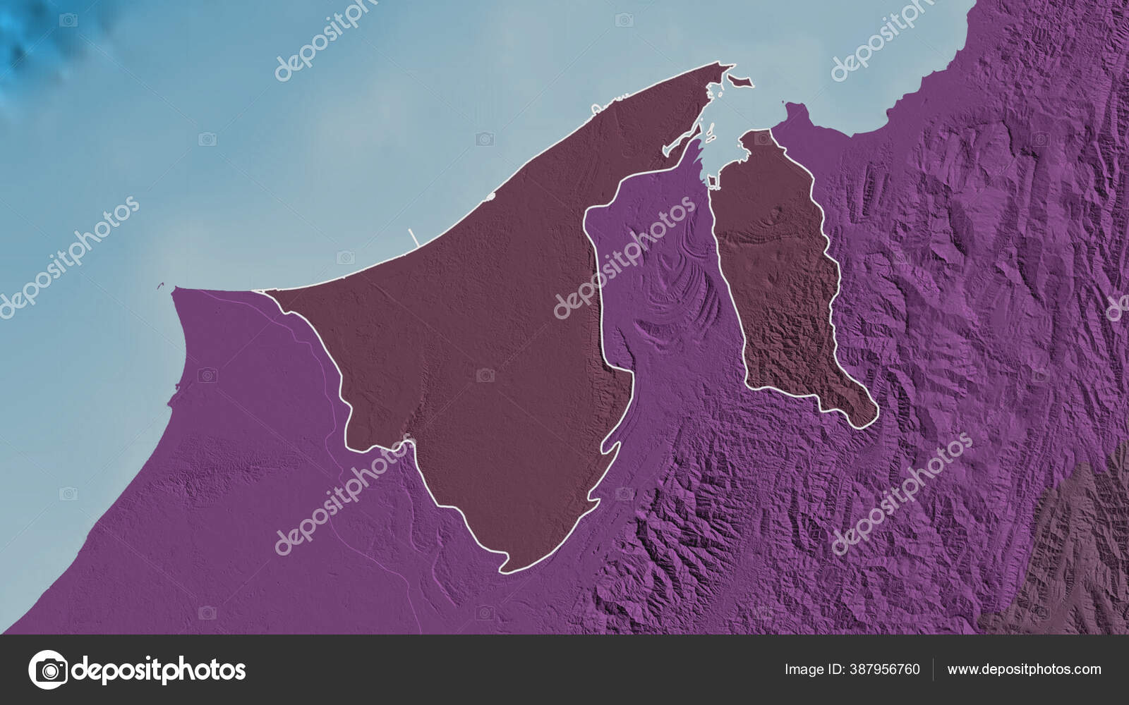 Outlined Shape Brunei Area Colored Bumped Map Administrative Division ...