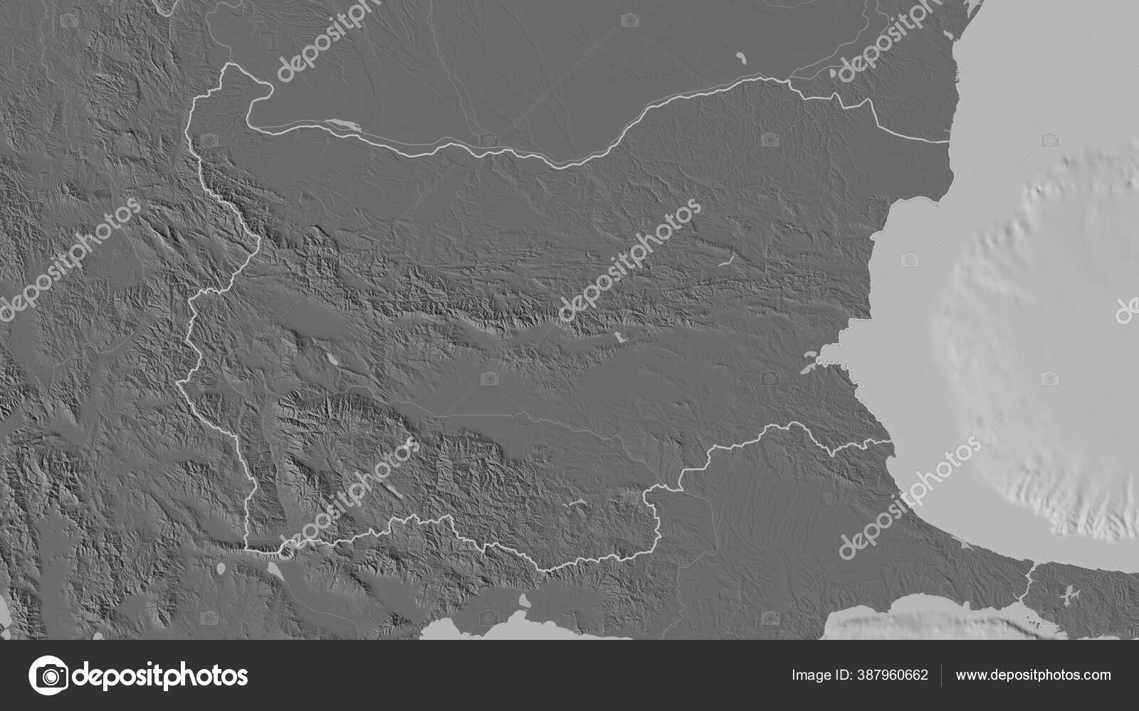 Outlined Shape Bulgaria Area Bilevel Elevation Map Surface Waters ...
