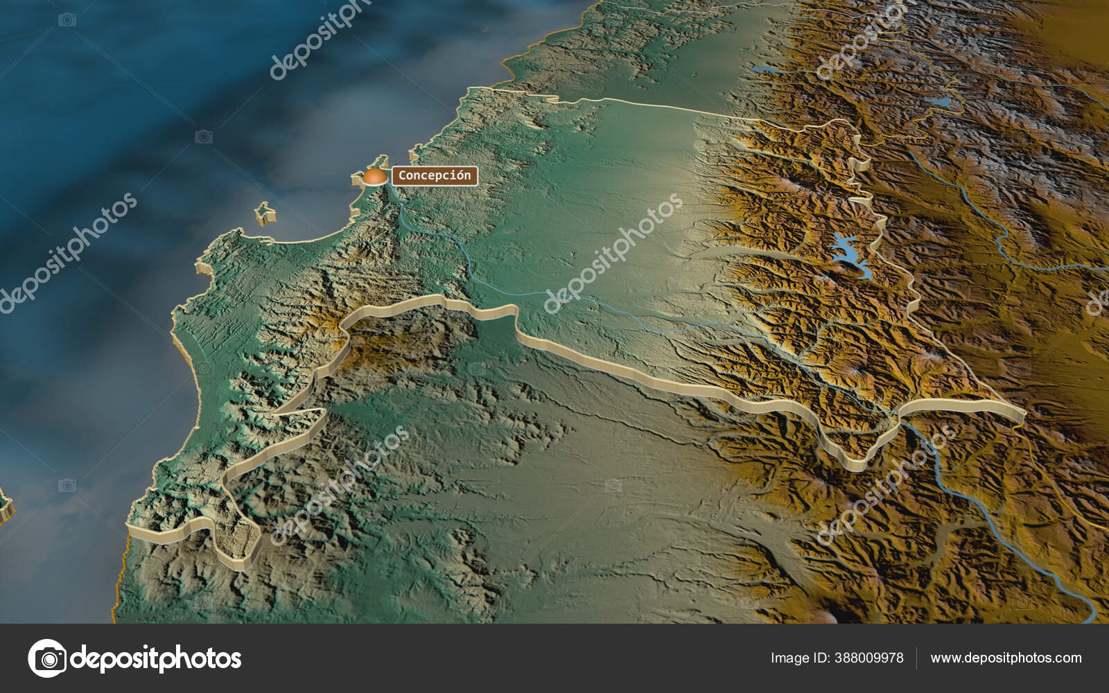 Zoom Bio Bio Region Chile Extruded Oblique Perspective Topographic ...