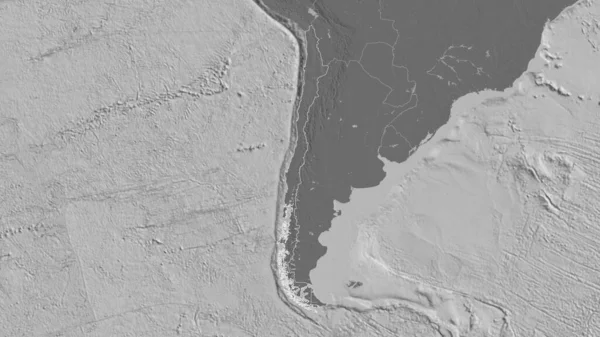 Outlined shape of the Chile area. Bilevel elevation map with surface ...