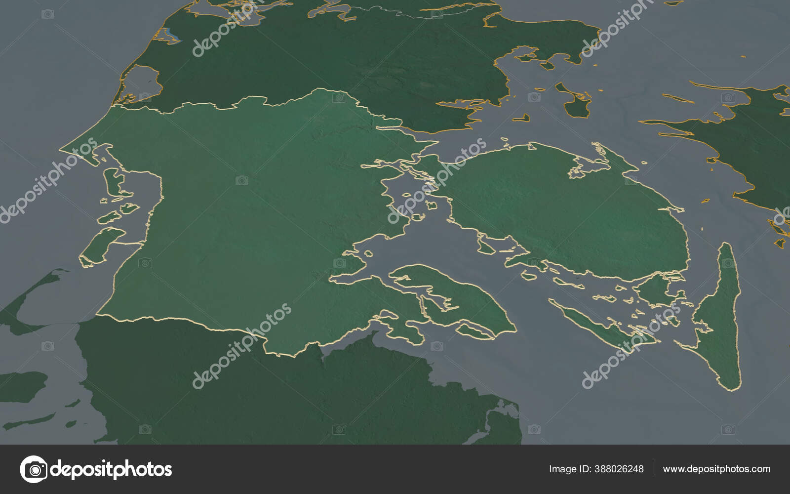 Zoom Syddanmark Region Denmark Outlined Oblique Perspective Topographic ...