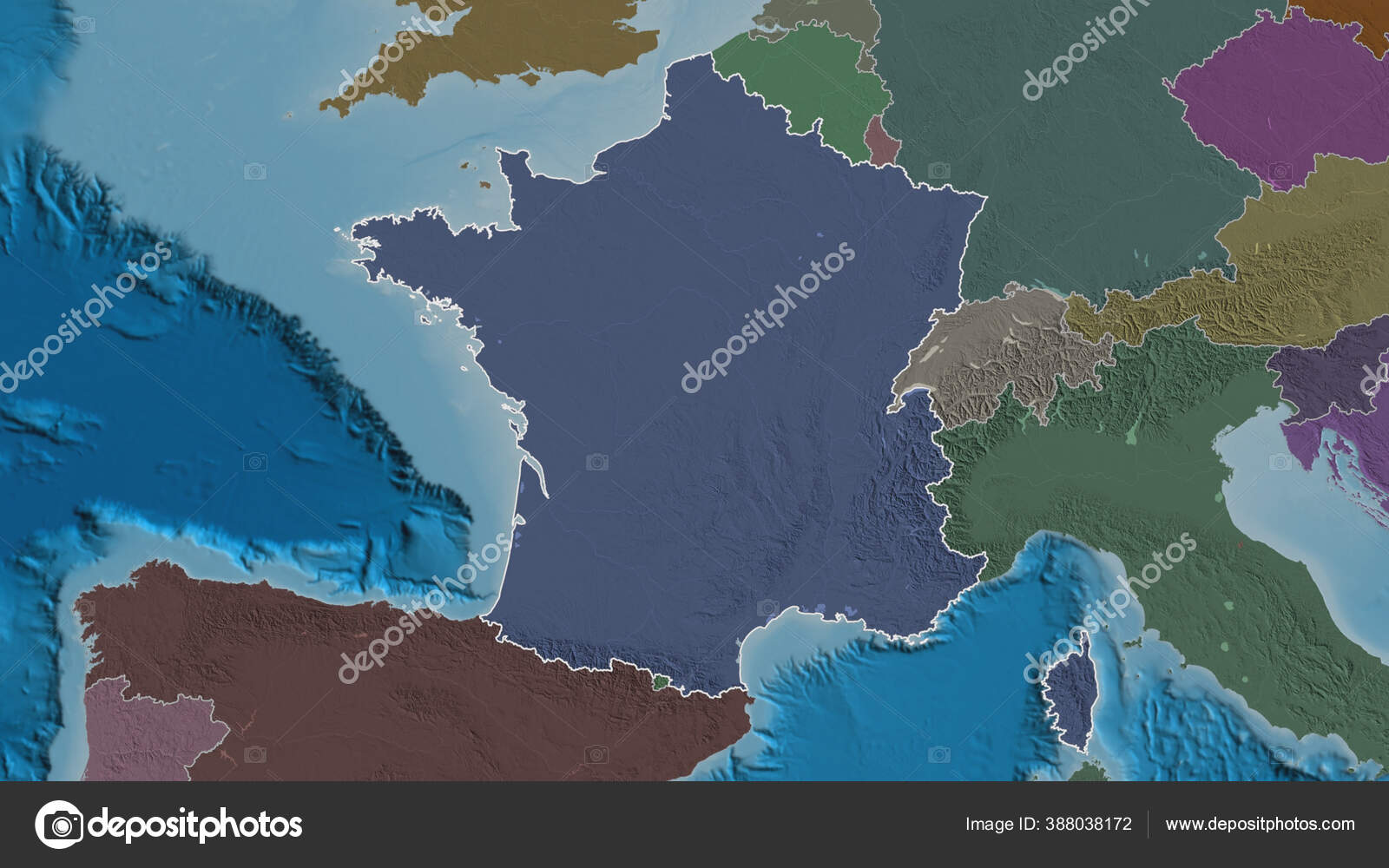 Outlined Shape France Area Colored Bumped Map Administrative Division ...