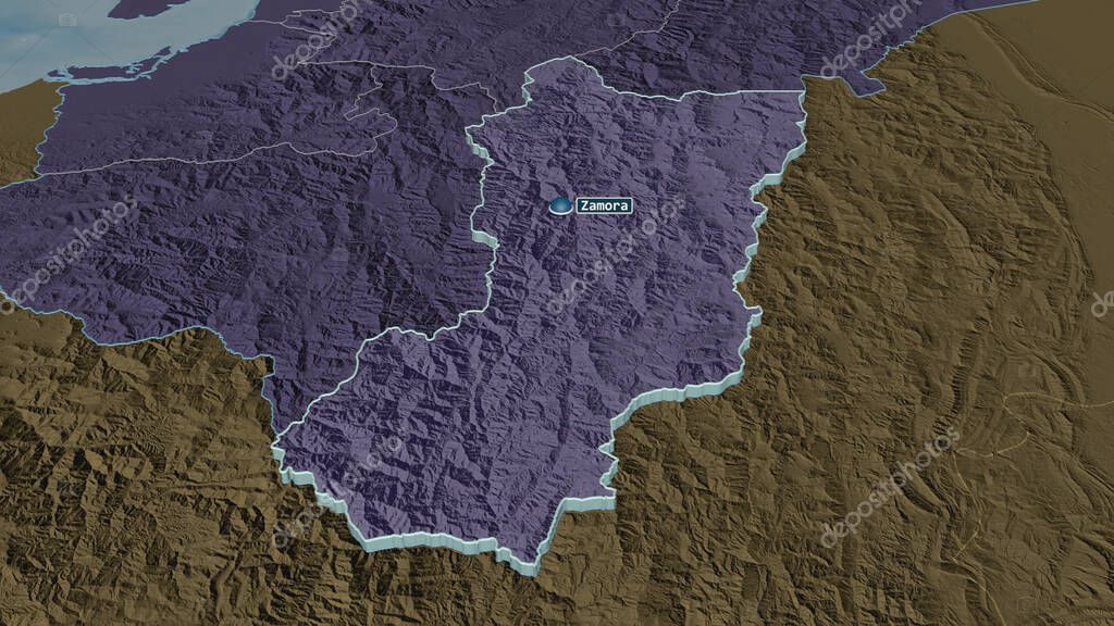 Zoom en Zamora Chinchipe (provincia de Ecuador) extruido. Perspectiva ...