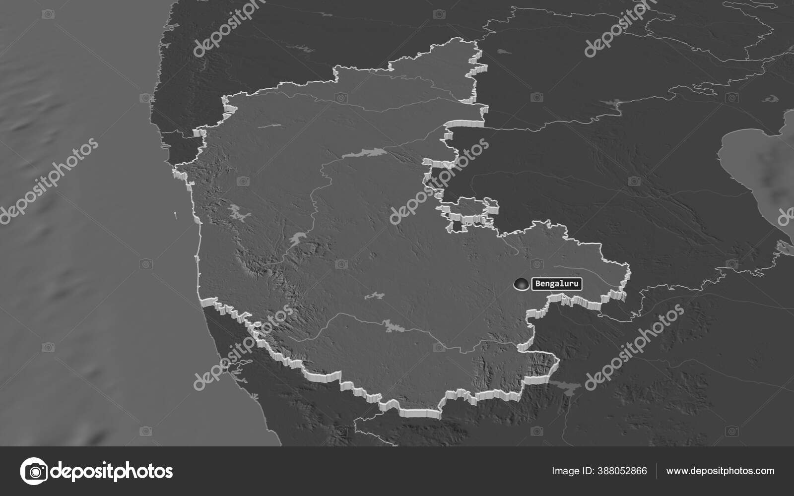 Zoom Karnataka State India Extruded Oblique Perspective Bilevel ...