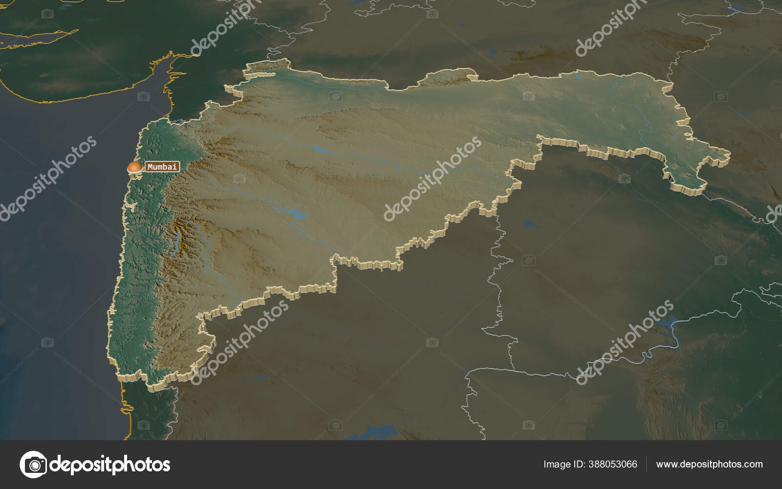 Zoom Maharashtra State India Extruded Oblique Perspective Topographic ...