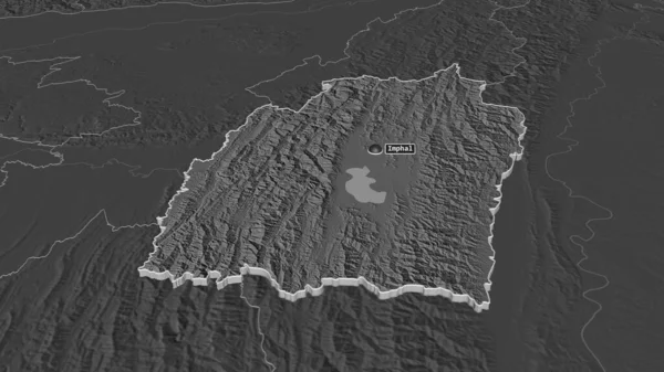 Zoom in on Manipur (state of India) extruded. Oblique perspective ...