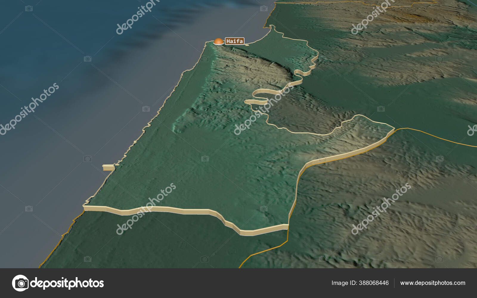 Zoom Haifa District Israel Extruded Oblique Perspective Topographic ...