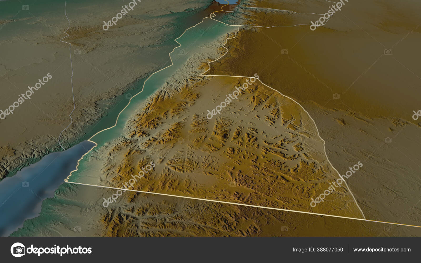 Zoom Aqaba Province Jordan Outlined Oblique Perspective Topographic ...