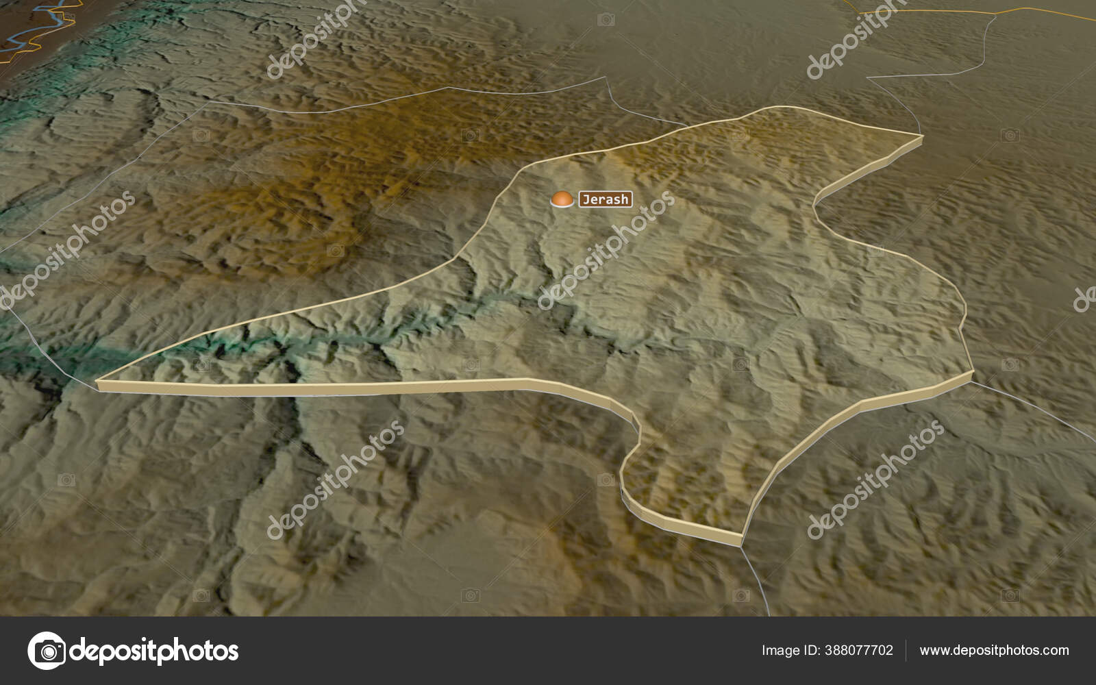 Zoom Jarash Province Jordan Extruded Oblique Perspective Topographic ...