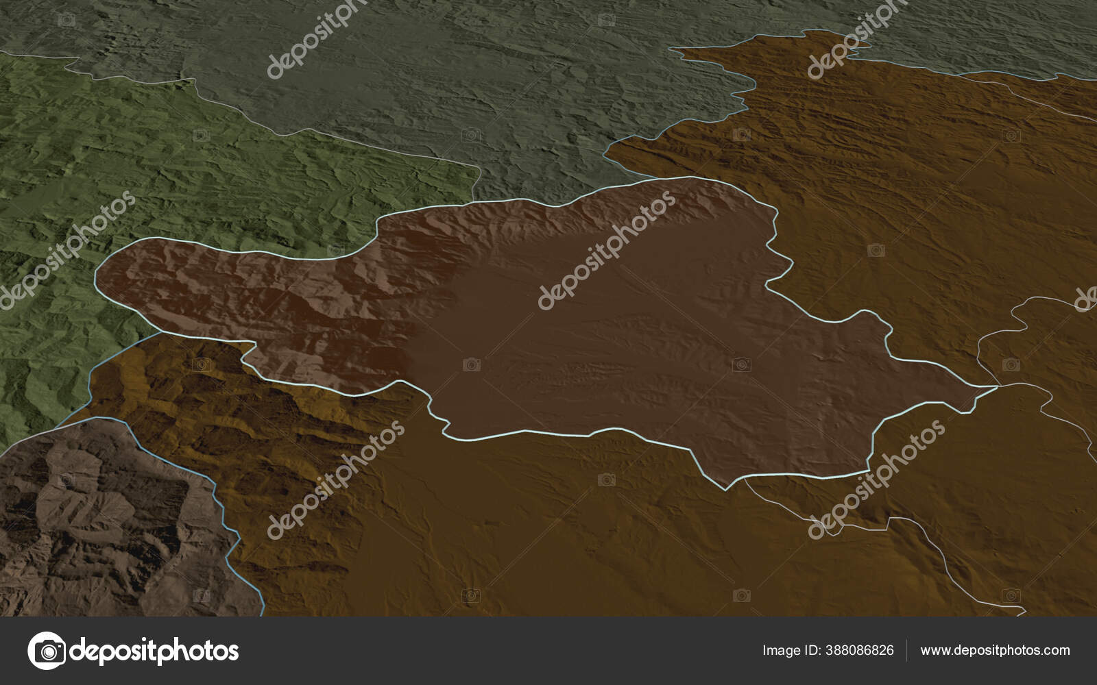 Zoom Pecki District Kosovo Outlined Oblique Perspective Colored Bumped ...