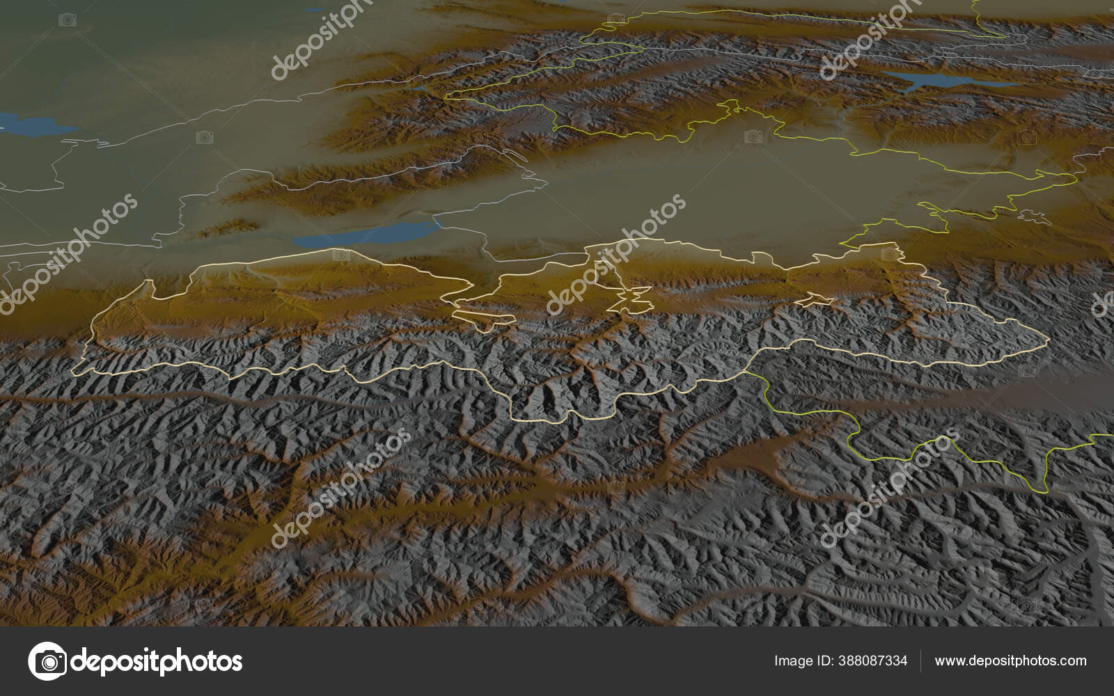 Zoom Batken Province Kyrgyzstan Outlined Oblique Perspective ...