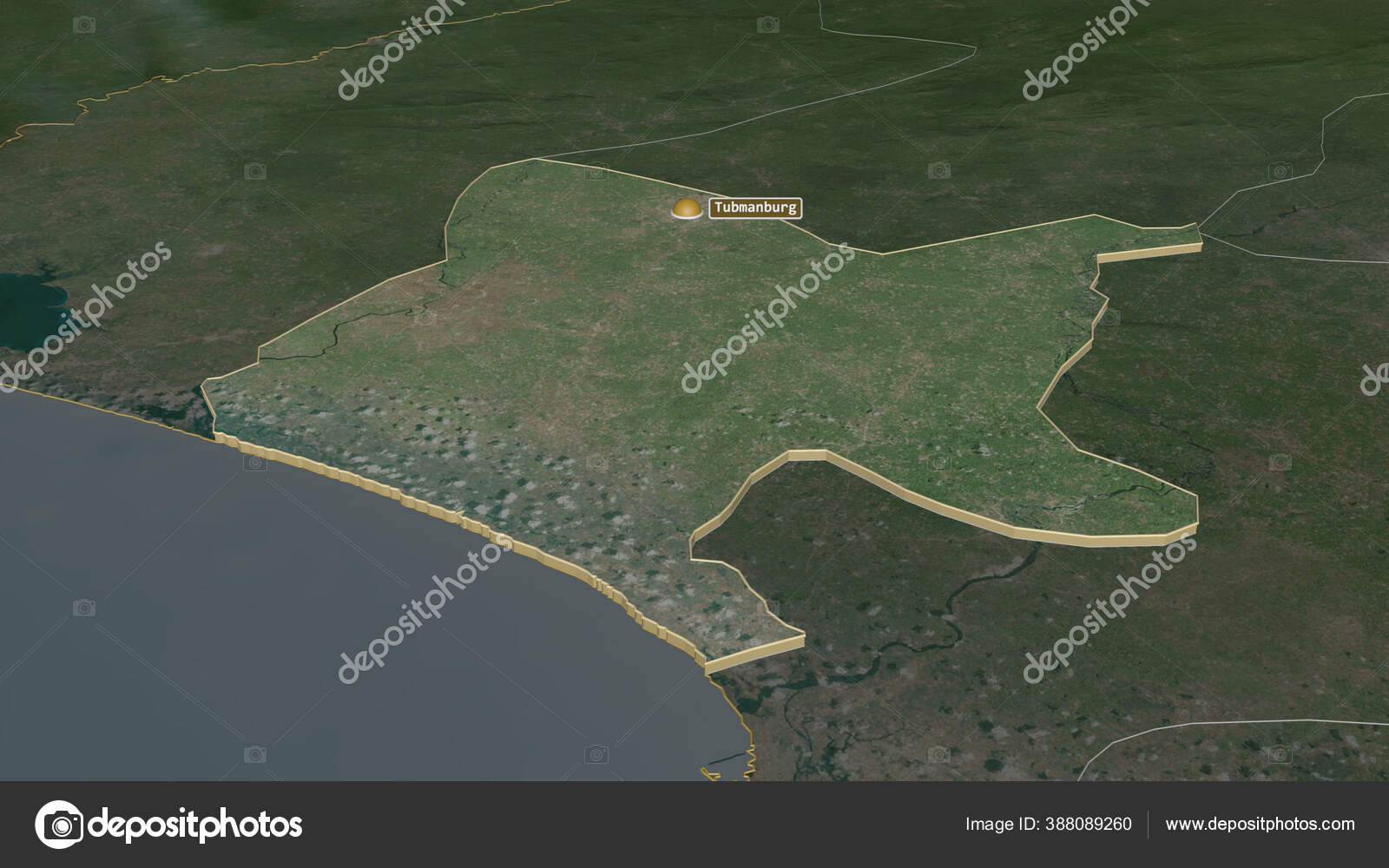 Zoom Bomi County Liberia Extruded Oblique Perspective Satellite Imagery ...