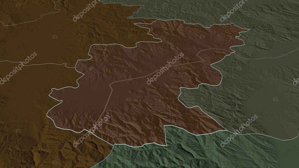 Acérquese a Gnjilane (distrito de Kosovo) esbozado. Perspectiva oblicua ...