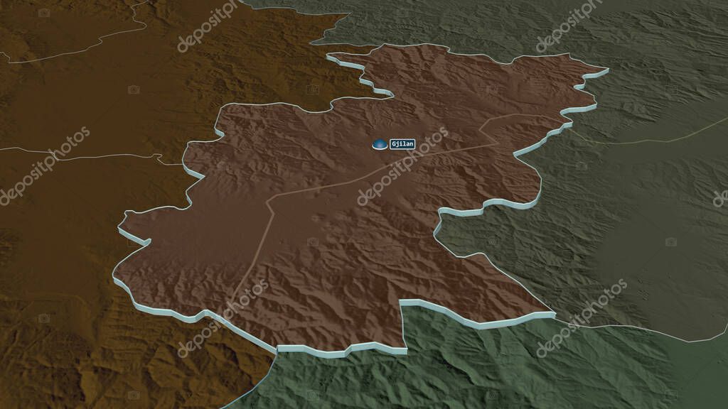Ampliar en Gnjilane (distrito de Kosovo) extruido. Perspectiva oblicua ...