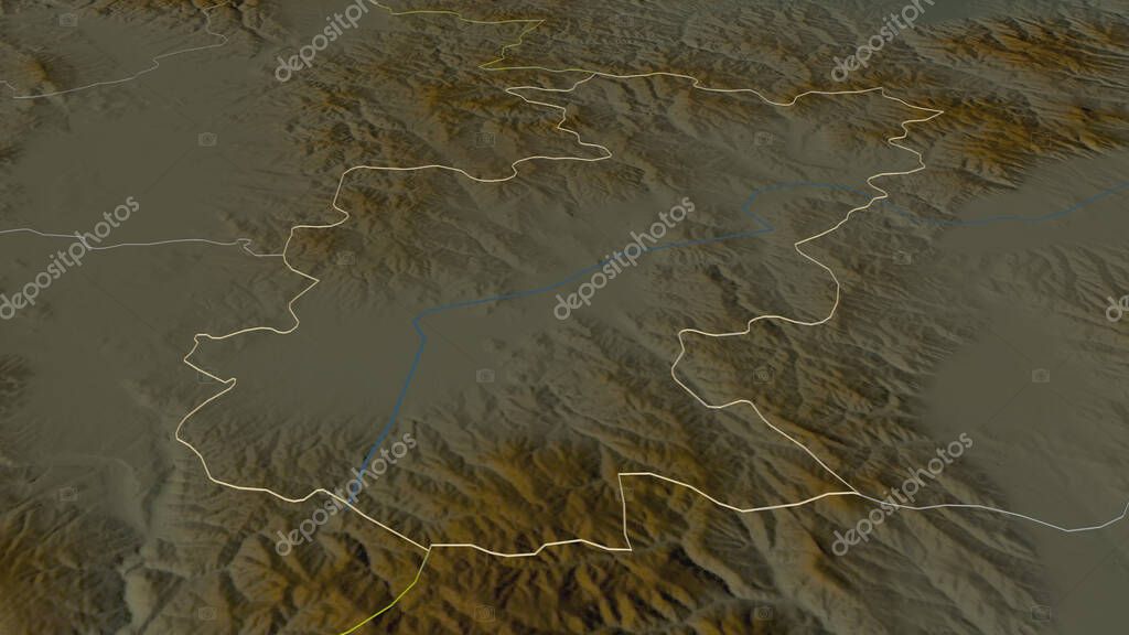 Acérquese a Gnjilane (distrito de Kosovo) esbozado. Perspectiva oblicua ...