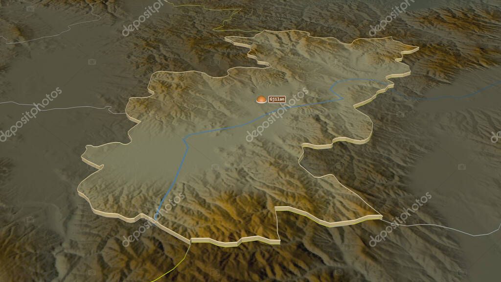 Ampliar en Gnjilane (distrito de Kosovo) extruido. Perspectiva oblicua ...