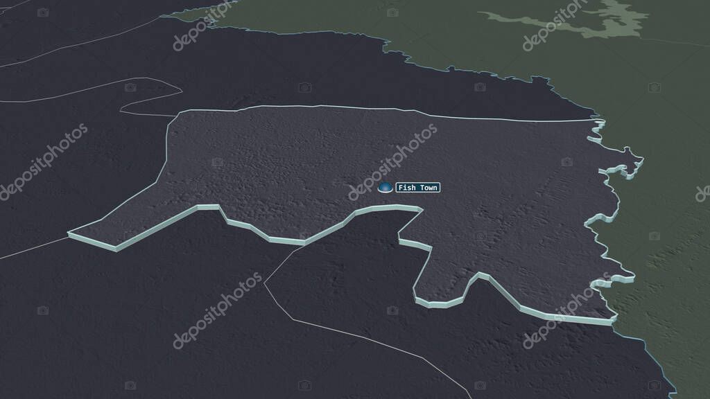 Zoom en el río Gee (condado de Liberia) extruido. Perspectiva oblicua ...