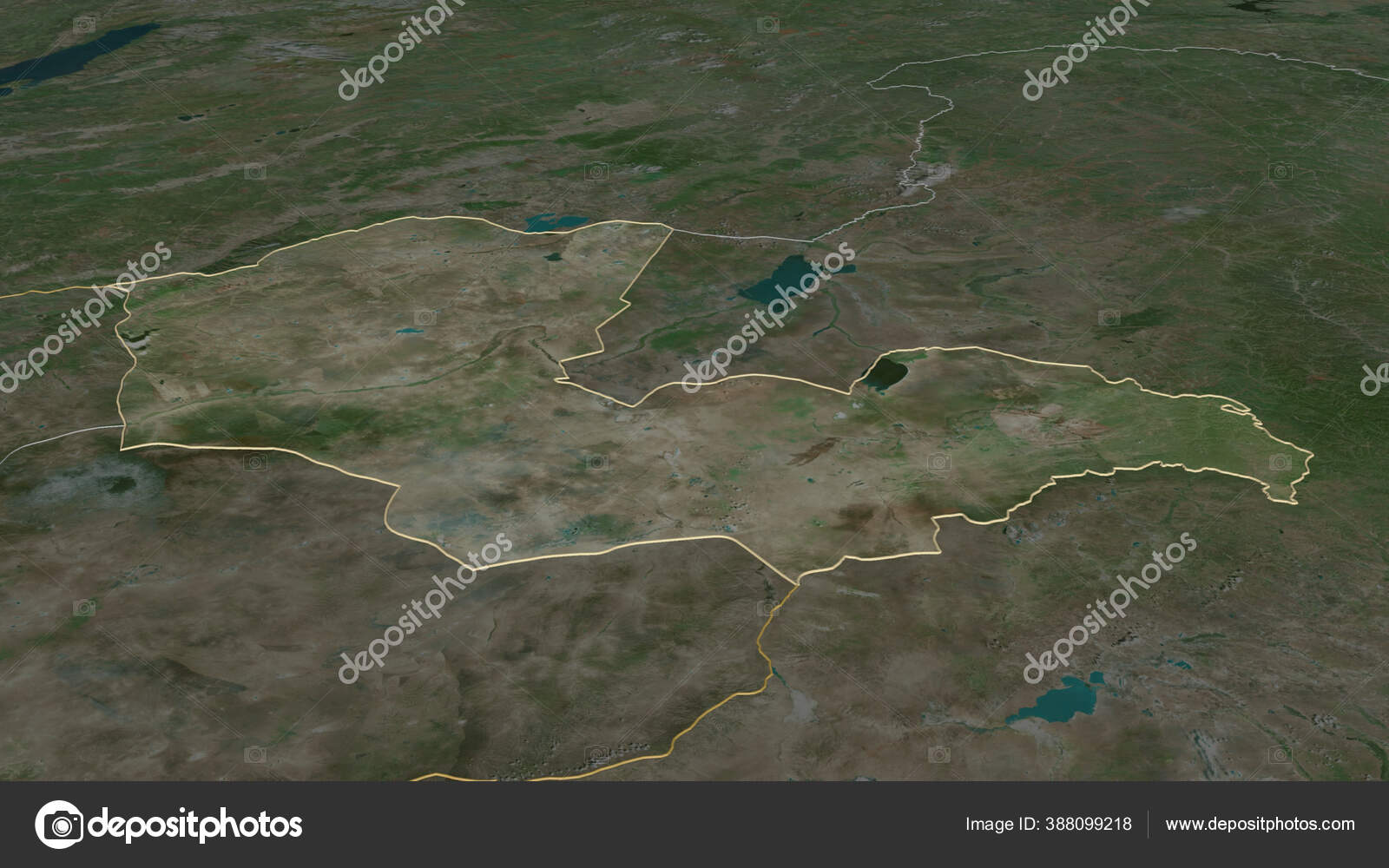 Zoom Dornod Province Mongolia Outlined Oblique Perspective Satellite ...