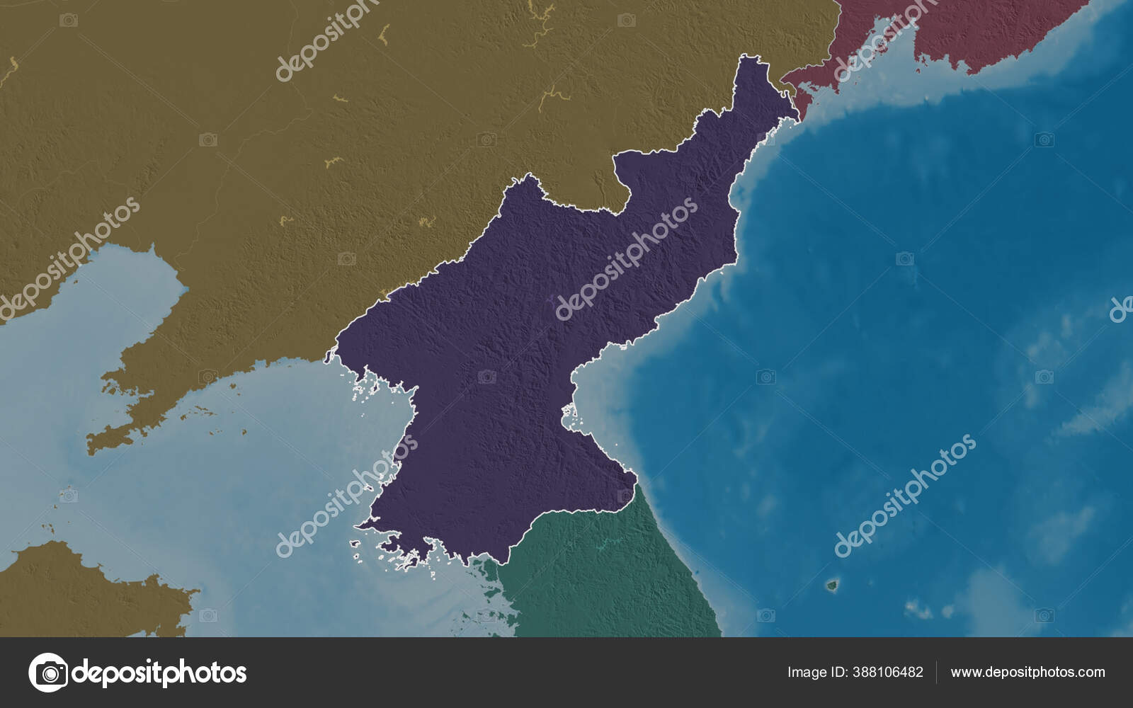 Outlined Shape North Korea Area Colored Bumped Map Administrative ...