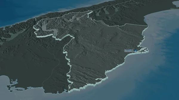 Zoom in on Otago (regional council of New Zealand) extruded. Oblique ...