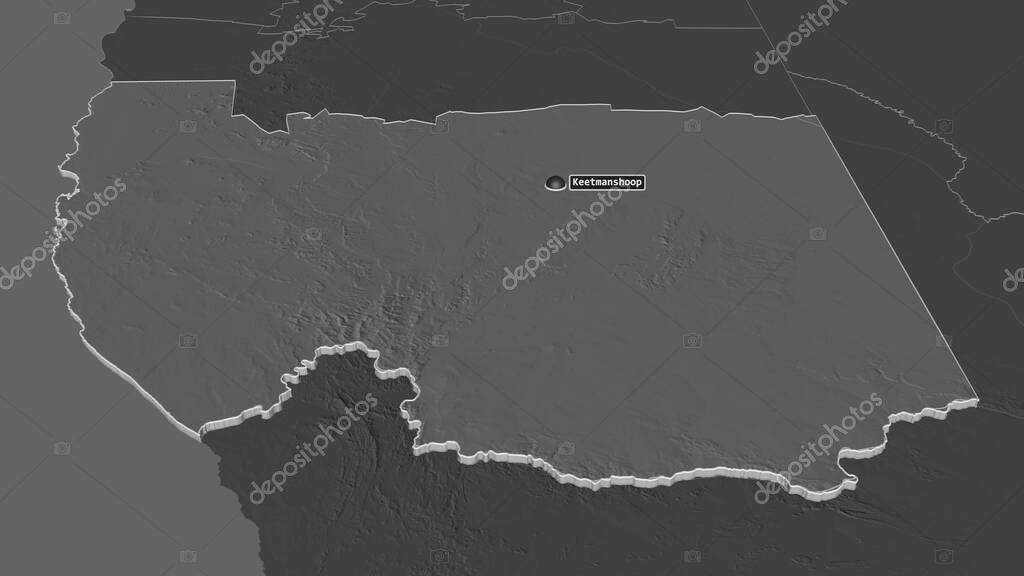 Zoom en Karas (región de Namibia) extruido. Perspectiva oblicua. Mapa ...