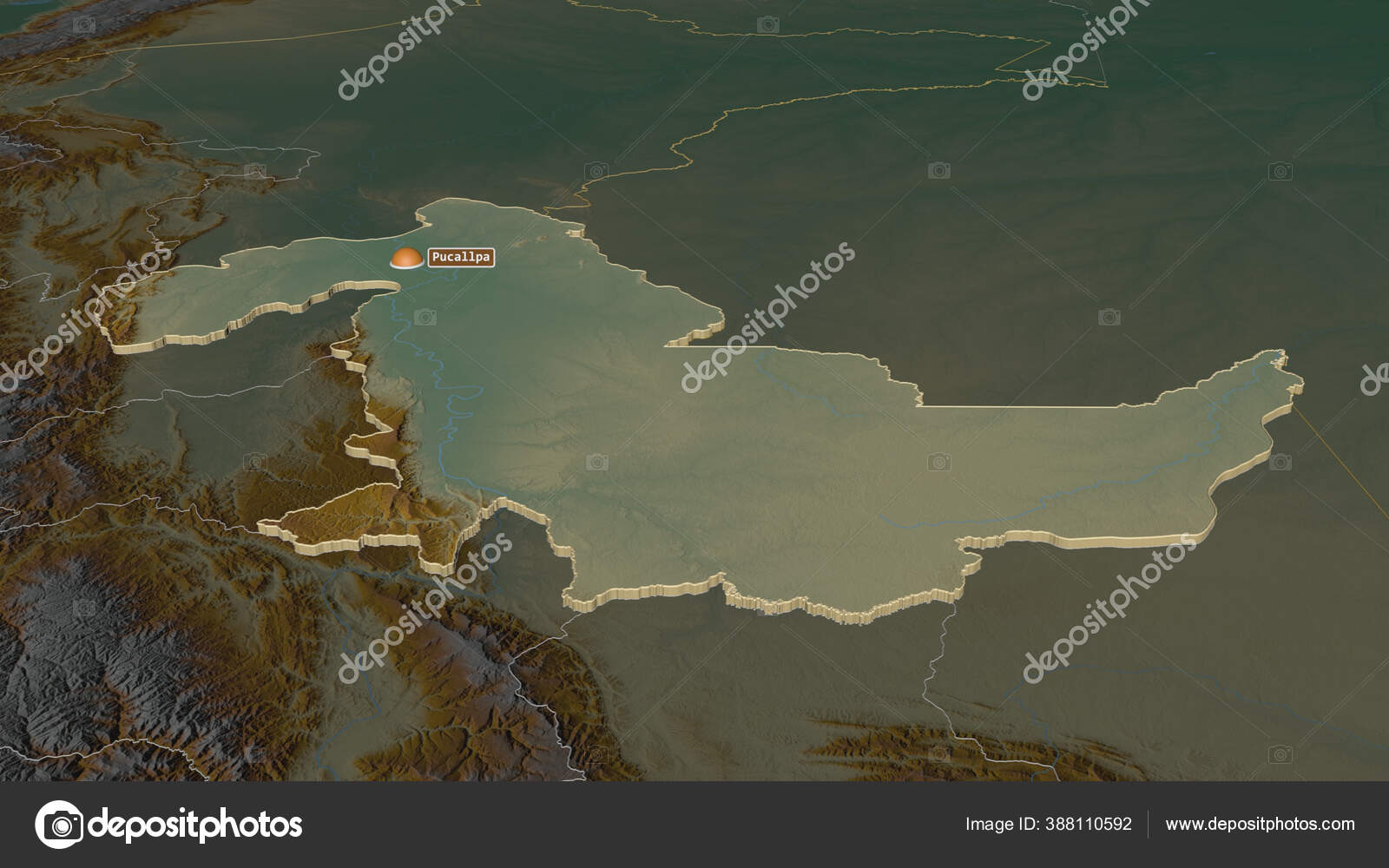 Zoom Ucayali Region Peru Extruded Oblique Perspective Topographic ...