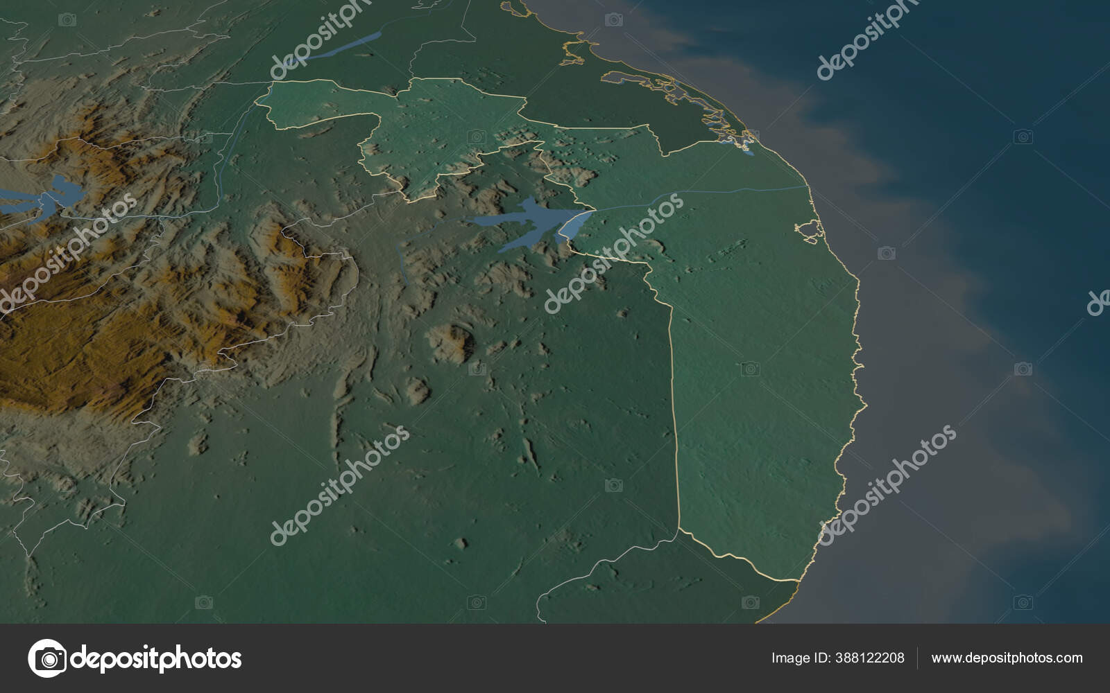 Zoom Ampara District Sri Lanka Outlined Oblique Perspective Topographic ...
