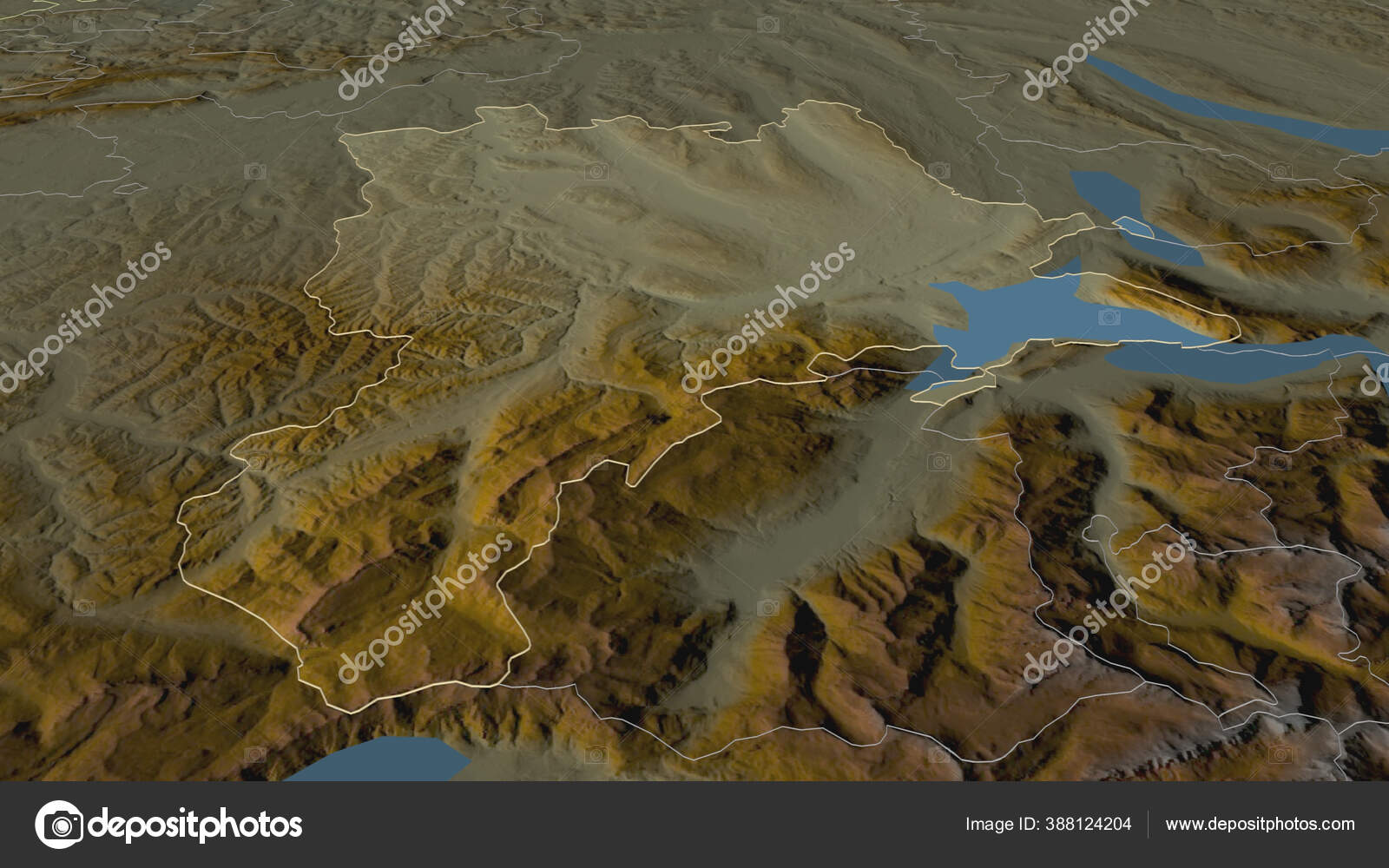 Zoom Lucerne Canton Switzerland Outlined Oblique Perspective ...