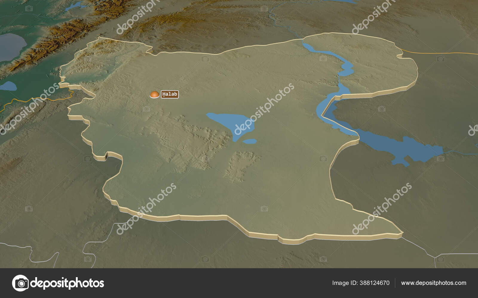 Zoom Aleppo Province Syria Extruded Oblique Perspective Topographic ...
