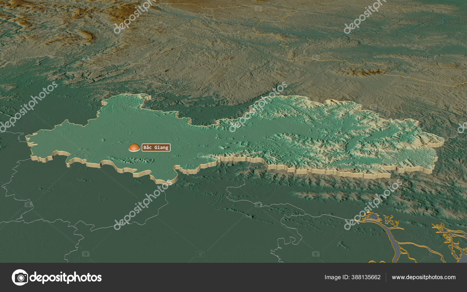Zoom Bac Giang Province Vietnam Extruded Oblique Perspective ...