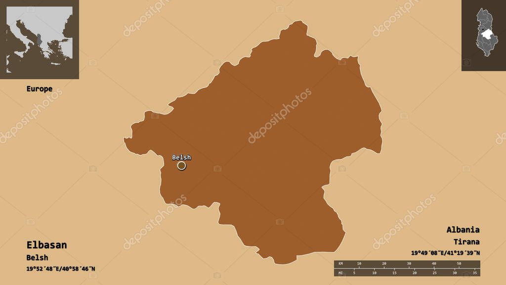 Forma de Elbasan, provincia de Albania, y su capital. Escala de ...