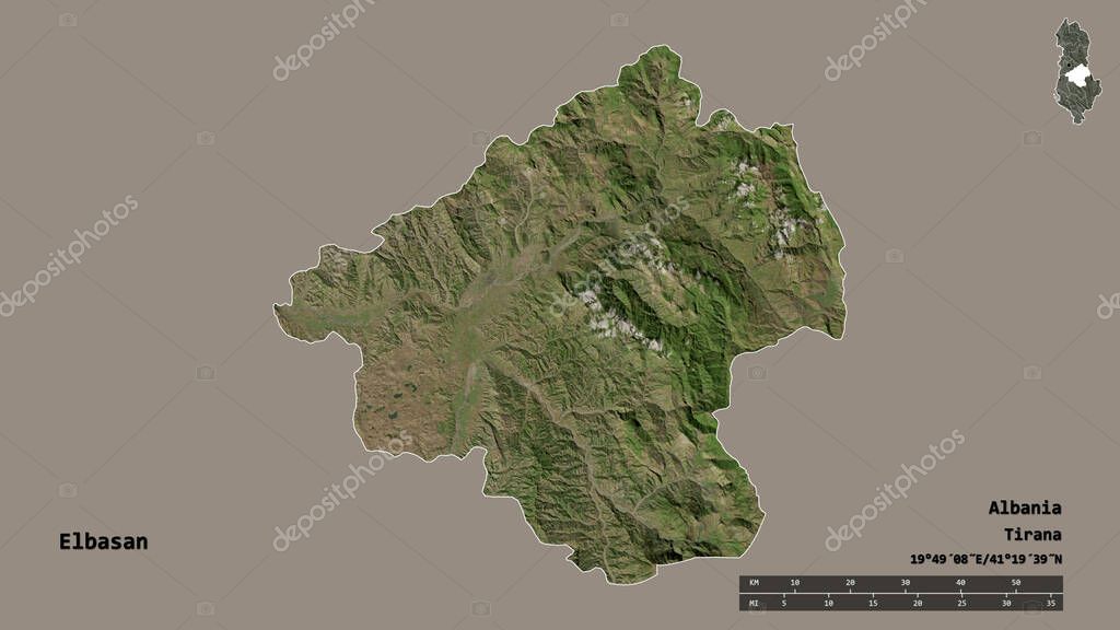 Forma de Elbasan, provincia de Albania, con su capital aislada sobre un ...