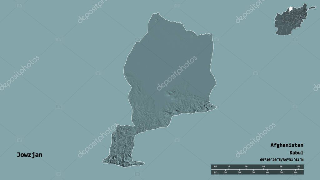 Forma de Jowzjan, provincia de Afganistán, con su capital aislada sobre ...