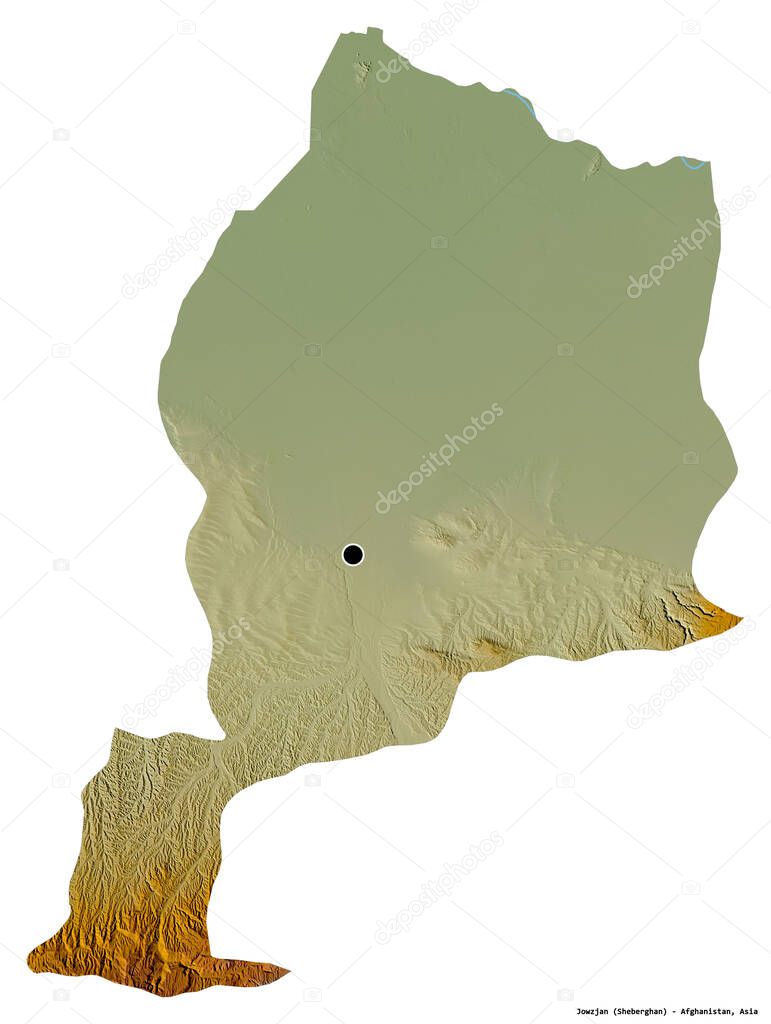 Forma de Jowzjan, provincia de Afganistán, con su capital aislada sobre fondo blanco. Mapa ...