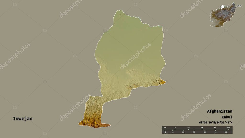 Forma de Jowzjan, provincia de Afganistán, con su capital aislada sobre ...