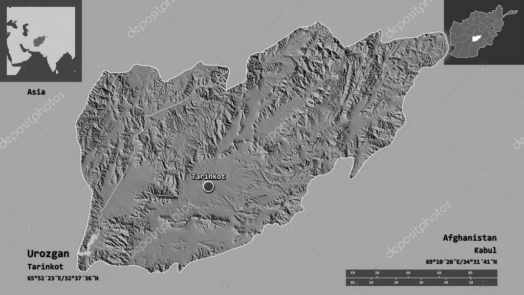 Forma de Urozgan, provincia de Afganistán, y su capital. Escala de ...