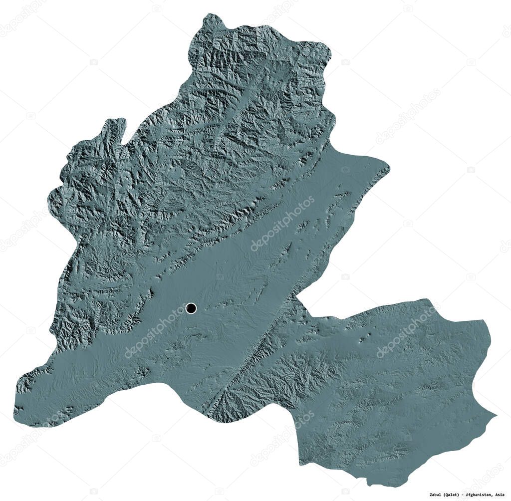 Forma de Zabul, provincia de Afganistán, con su capital aislada sobre fondo blanco. Mapa de ...