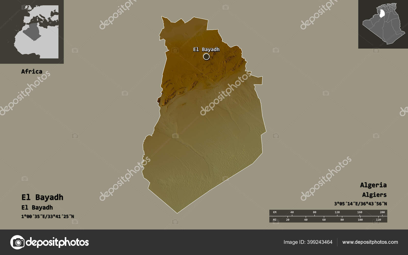 Shape Bayadh Province Algeria Its Capital Distance Scale Previews ...