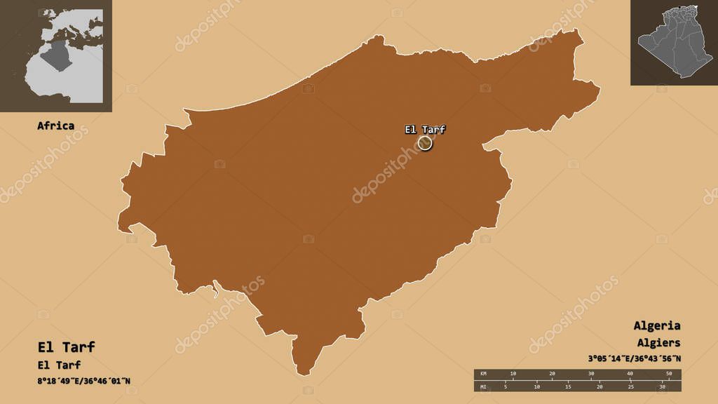 Forma de El Tarf, provincia de Argelia, y su capital. Escala de ...