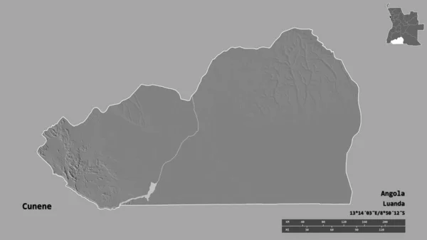 Forma de Cunene, provincia de Angola, con su capital aislada sobre un ...
