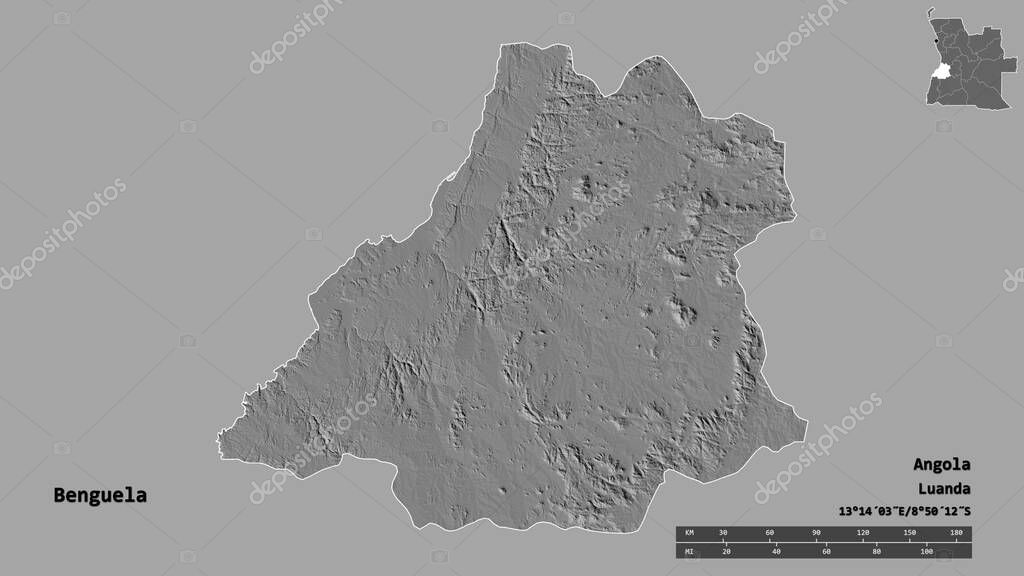 Forma de Benguela, provincia de Angola, con su capital aislada sobre un ...