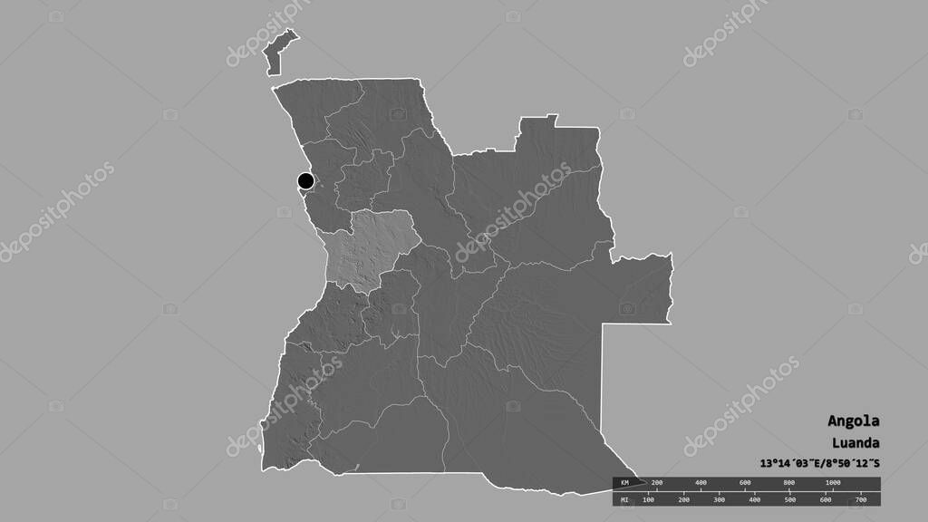 Forma desnaturalizada de Angola con su capital, división regional ...
