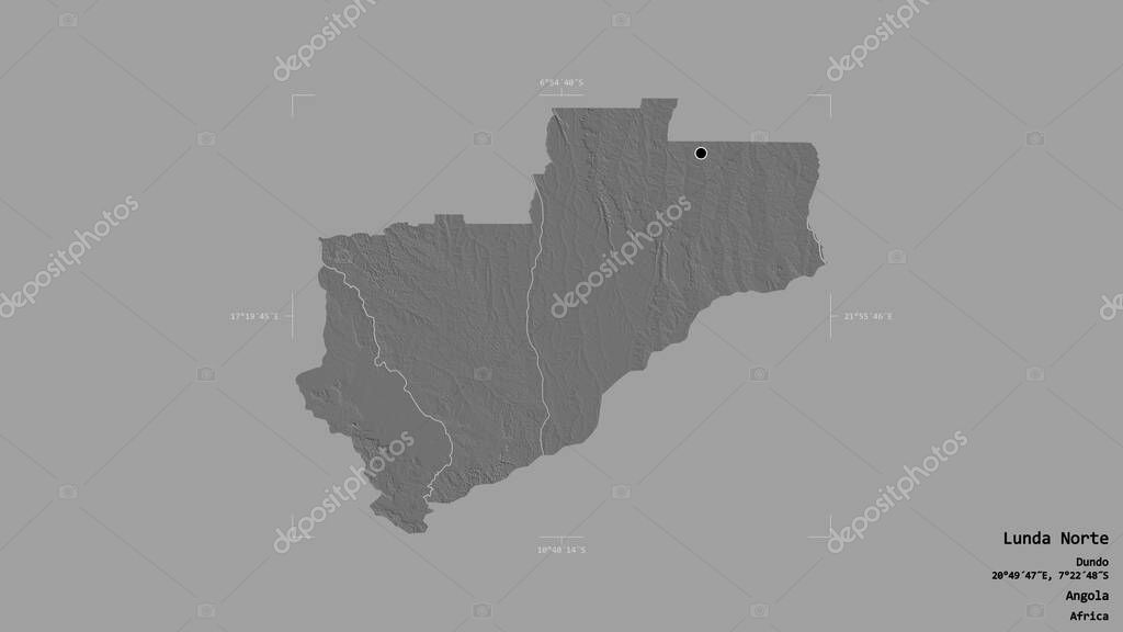Zona de Lunda Norte, provincia de Angola, aislada sobre un fondo sólido ...