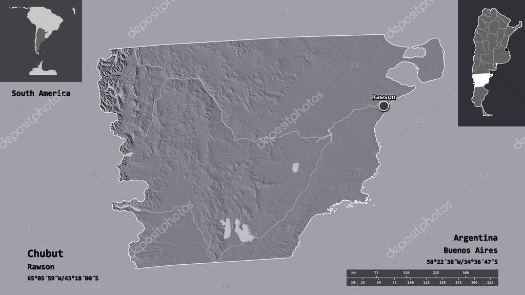 Forma de Chubut, provincia de Argentina, y su capital. Escala de ...
