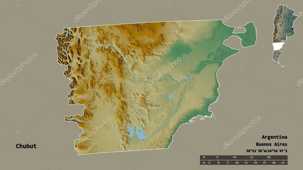 Forma de Chubut, provincia de Argentina, con su capital aislada sobre ...