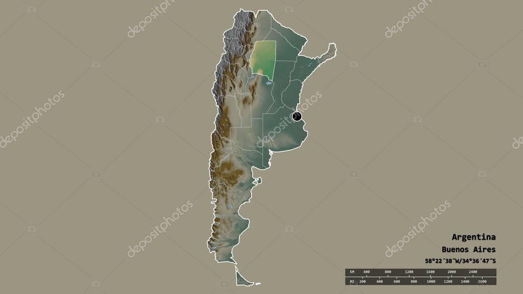 Forma desnaturalizada de Argentina con su capital, principal división ...